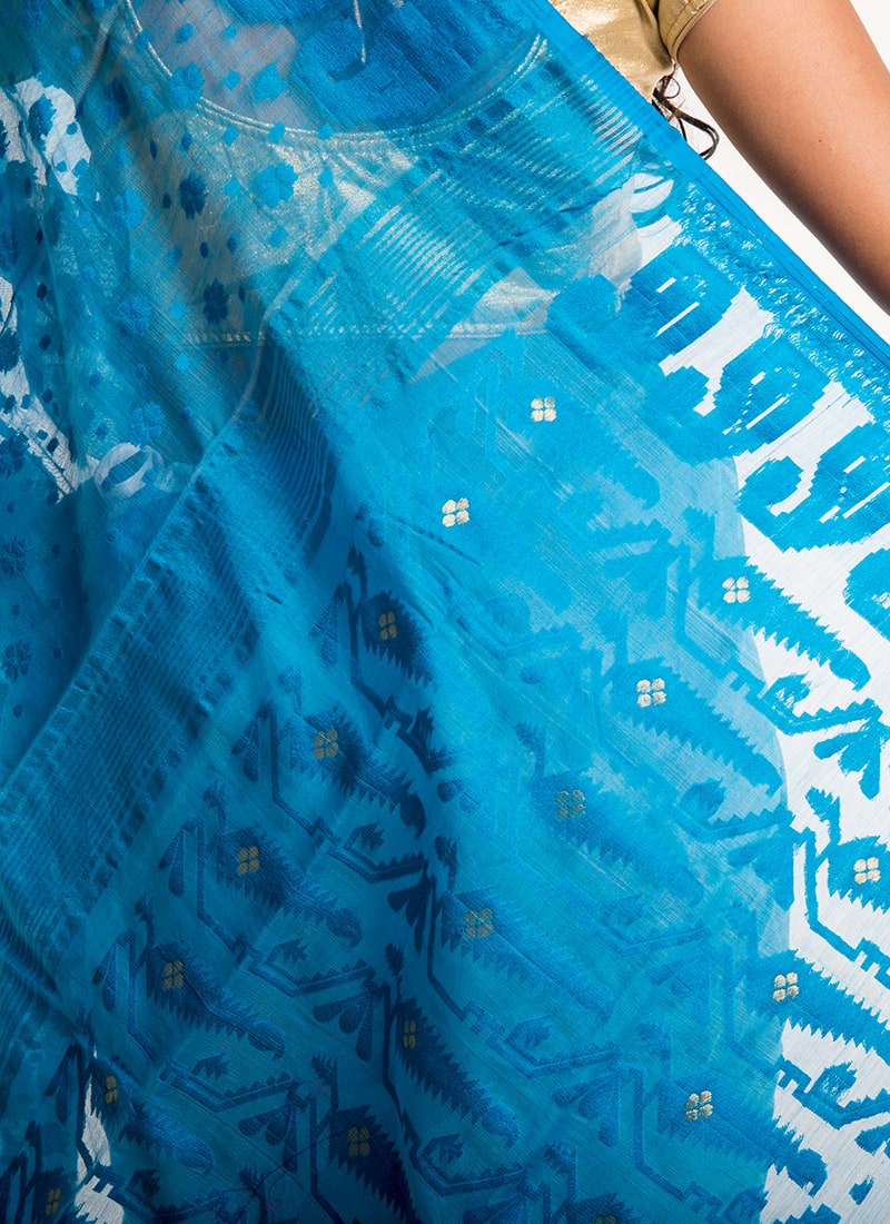 Jamdani Sky Blue and white Color