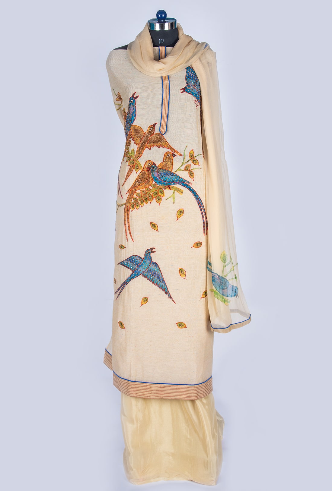 Home > Kurtis > Banarasi Futaki Hand Print, Hand Work, Off-White Orange ...