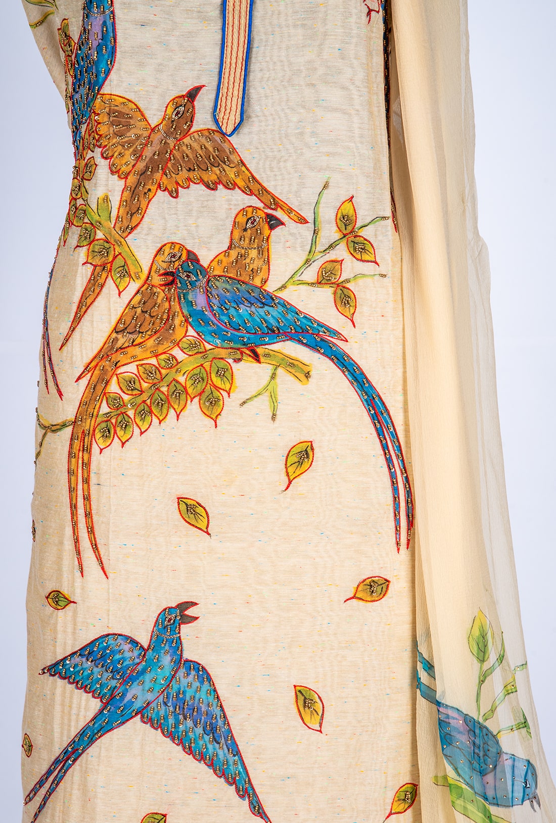Banarasi Futaki Hand Print, Hand Work, Off-White Orange Color ...